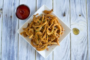 Crispy Fried Onion Strings add them a BBQ burger, or even to a salad